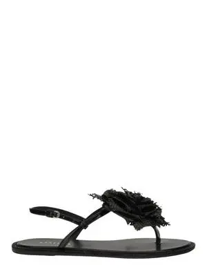 LE SILLA Rose Embellishment Flat Sandals - Black