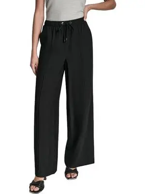 Dkny Woven Drawstring Flared Pants - Black