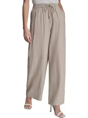Dkny Woven Drawstring Flared Pants - Pebble