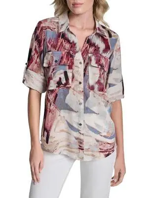 Dkny Abstract Print Roll-tab Sleeve Button-up Shirt - Urban Sandstorm