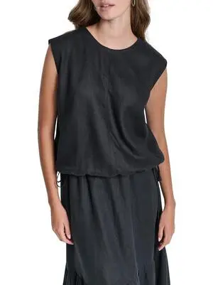 Dkny Drawstring Hem Linen Top - Black