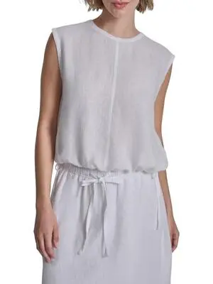 Dkny Drawstring Hem Linen Top - White