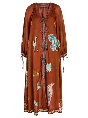 ALEMAIS Printed Tie Dress - Brown