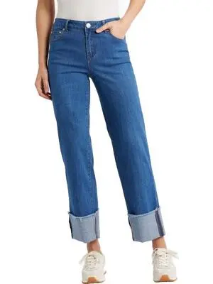 1822 Denim Cuffed Raw Hem Straight Leg Jeans - Selma
