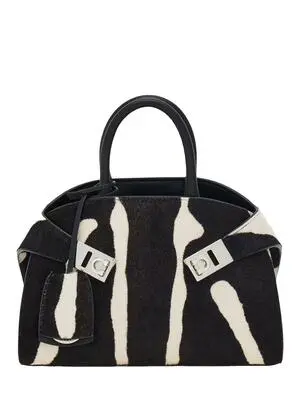 FERRAGAMO Mini Hug Calf Hair Satchel - Kasba Bianco/nero