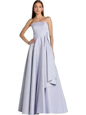 Mac Duggal Strapless Satin Ball Gown With Draped Detail - Periwinkle