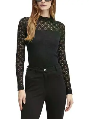 Karl Lagerfeld Lace Knit Top - Black