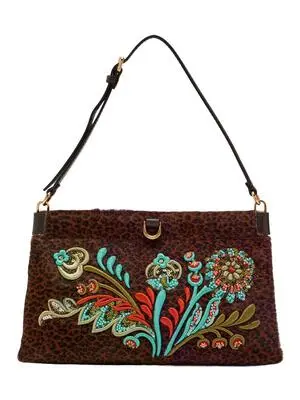 Etro Embroidered Leopard-print Shoulder Bag - Brown