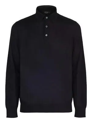 Zegna Ribbed Long-sleeve Polo Shirt - Blue