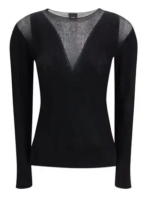 Pinko Sheer Ribbed Top - Black