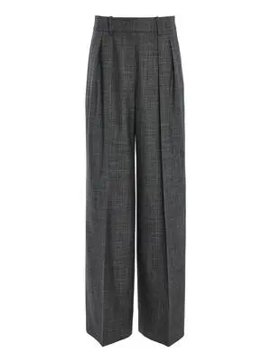 Michael Kors Pleated Wool-silk Jaspe Wide-leg Pants - Grey
