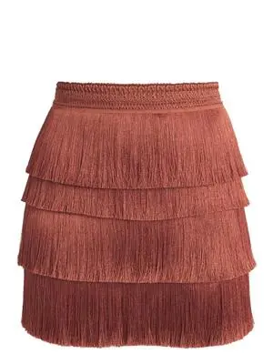 PatBO Fringe Mini Skirt - Brown