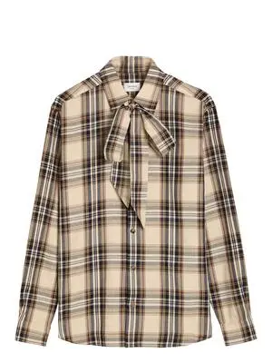 Saint Laurent Checked Tie-neck Cotton-blend Shirt - Multicoloured 1