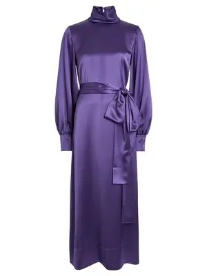JOSEPH Cels Belted Satin Midi Dress