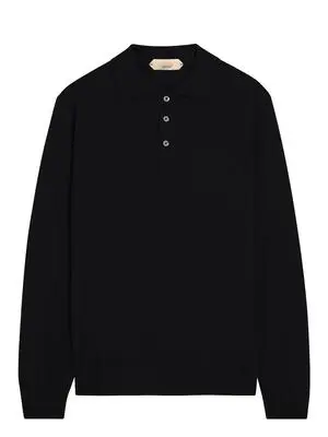 AURELIEN Wool Polo Shirt - Black