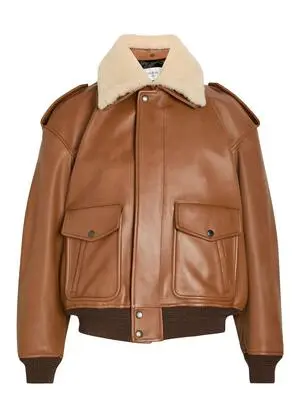 Saint Laurent Detachable-collar Shearling And Leather Jacket - Terracotta