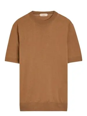 AURELIEN Knit Merino Wool T-shirt - Caramel