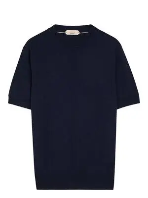 AURELIEN Knit Merino Wool T-shirt - Navy