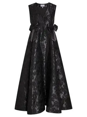 GANNI Floral-jacquard Cloqué Midi Dress - Black