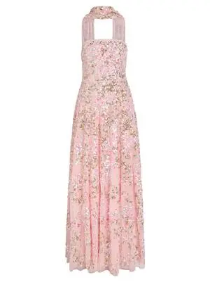 NEEDLE & THREAD Embellished Scarf-effect Tulle Gown - Light Pink