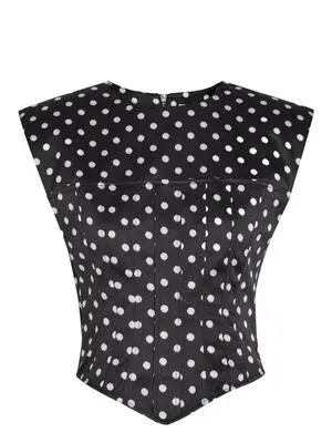 GANNI Polka-Dot Corset-Style Satin Top