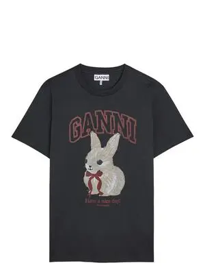 GANNI Printed Cotton T-shirt - Black