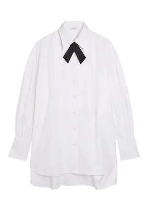 JOSEPH Contrasting-neck Pintuck Cotton Blouse - White