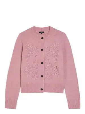 Rails Floral-embroidery Knit Cardigan - Pink