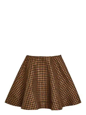 GANNI Gingham Crinkled Taffeta Mini Skirt