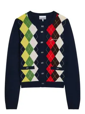 GANNI Argyle Wool And Cashmere-blend Cardigan - Multicoloured