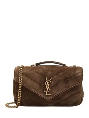 Saint Laurent Loulou Small Quilted Suede Shoulder Bag - Dark Brown