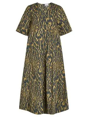 GANNI Leopard Stretch-cotton Midi Dress - Khaki