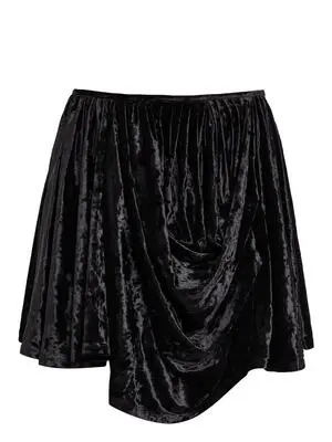 GANNI Draped Asymmetric Velour Mini Skirt - Black