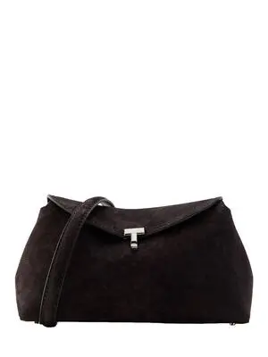 TOTEME T-lock Suede Clutch - Dark Brown