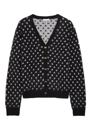 GANNI Polka Dot Brushed Alpaca-blend Cardigan - Black