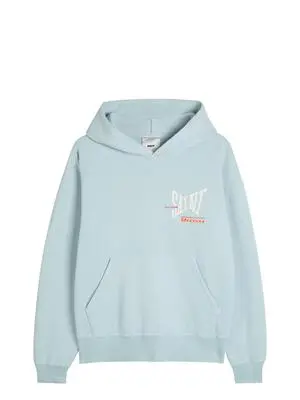 SAINT MXXXXXX Hooded Logo-print Cotton Sweatshirt - Light Blue