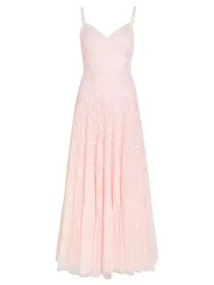 NEEDLE & THREAD Floral-embroidered Tulle Gown - Light Pink