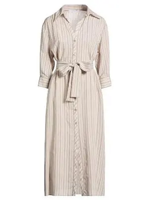KAOS Striped Metallic Shirt Dress - Beige