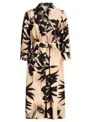 KAOS Floral-print Cotton Poplin Midi Dress - Beige