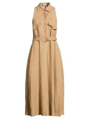 KAOS Linen Shirt Midi Dress - Beige