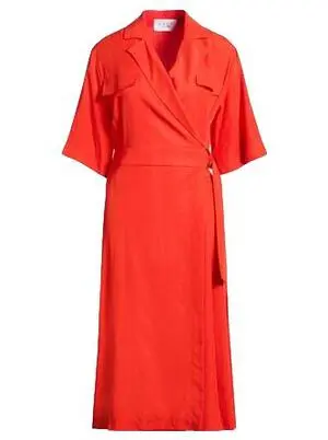 KAOS Midi Tencel-linen Blend Dress - Tomato Red