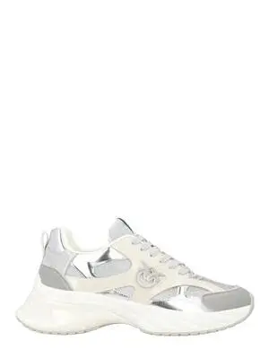 Pinko Leather And Textile Fiber Sneakers - Silver