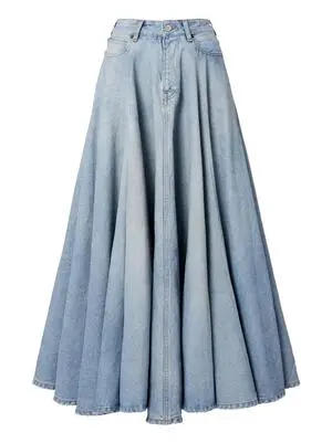 Balenciaga Pleated Denim Midi Skirt - Blue