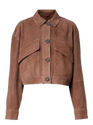 Brunello Cucinelli Monili Cropped Suede Jacket - Brown