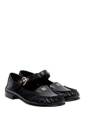 Miu Miu Leather Loafers - Black