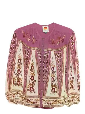 Farm Rio Floral Embroidered Shirt - Purple