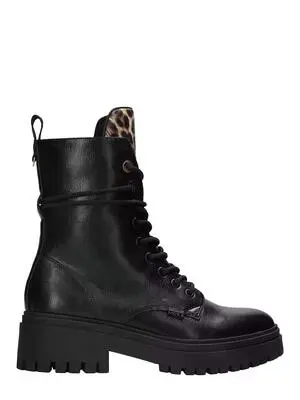 MEXX Leopard Panel Lace-up Boots - Black