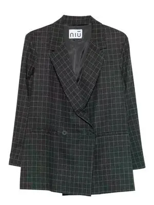NIU Double-breasted Check Blazer - Grey