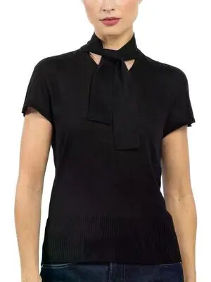 Mantū Tied-neck Short-sleeved Top - Black