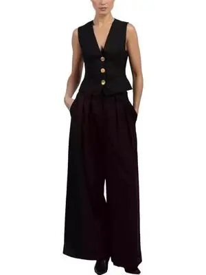 Françoise Anita Button V-neck Waistcoat - Black